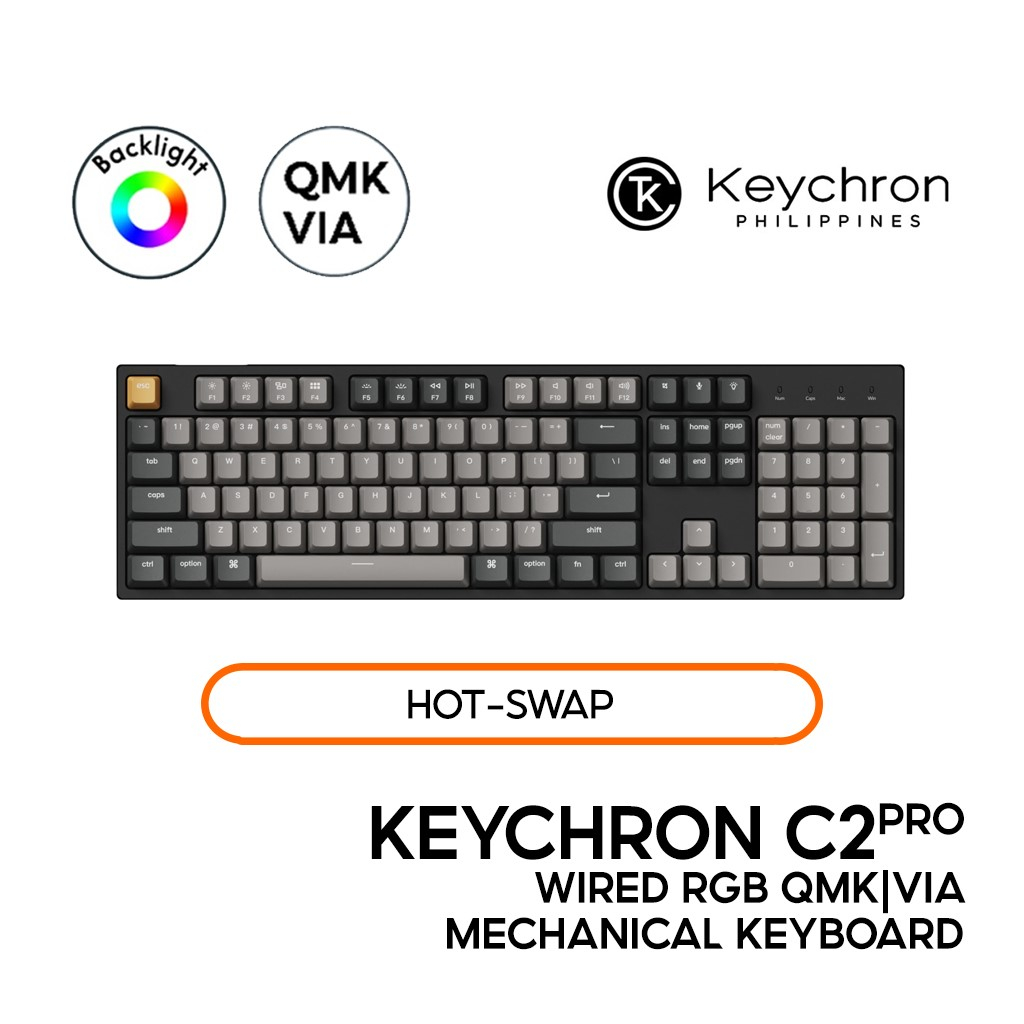 Keychron C2 Pro QMK Mechanical Keyboard (Full Size Layout, Wired, RGB ...