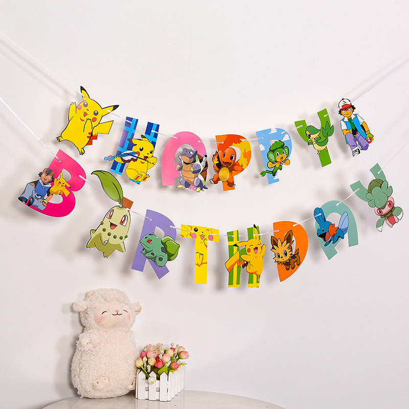 INS style cartoon theme pikachu party decorations cardboard banner set ...