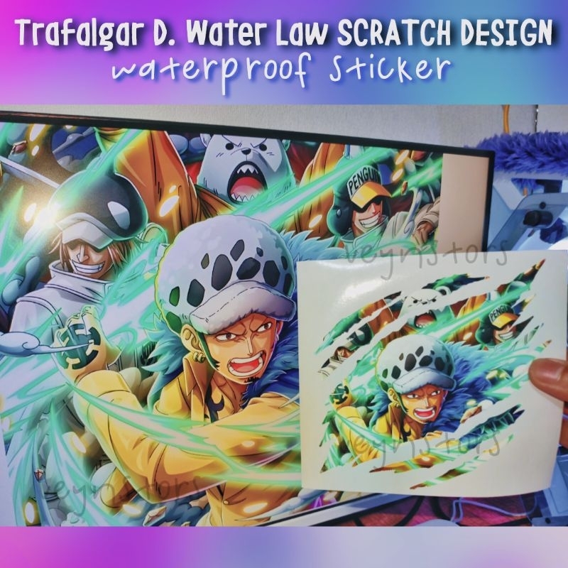 ONE PIECE TRAFALGAR LAW SCRATCH DESIGN LAMINATED VINYL STICKER FOR ...