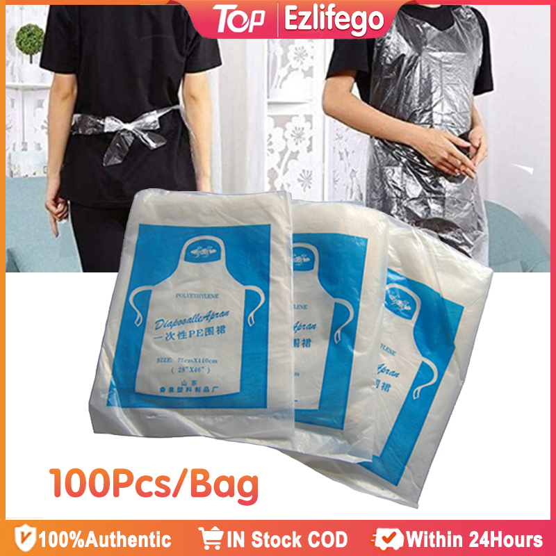 100Pcs Disposable Plastic Apron Transparent Waterproof Disposable ...