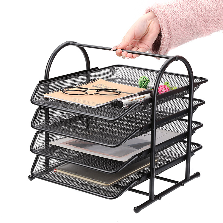Office supplies desk tray/wire mesh four-layer file tray/storage box ...