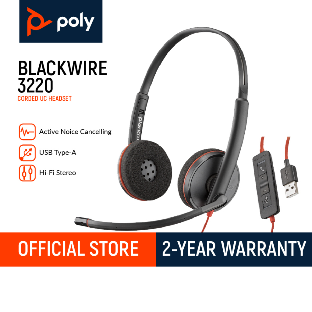 Poly Plantronics Black Wire C3220 3220 USB Headset With Noise ...