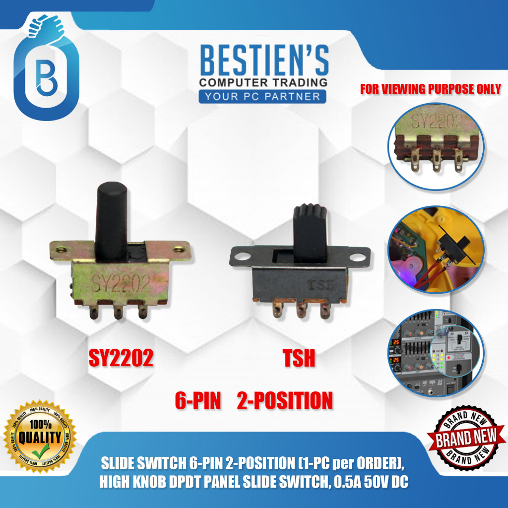 SLIDE SWITCH 6-PIN 2-POSITION (1-PC per ORDER), HIGH KNOB DPDT PANEL ...