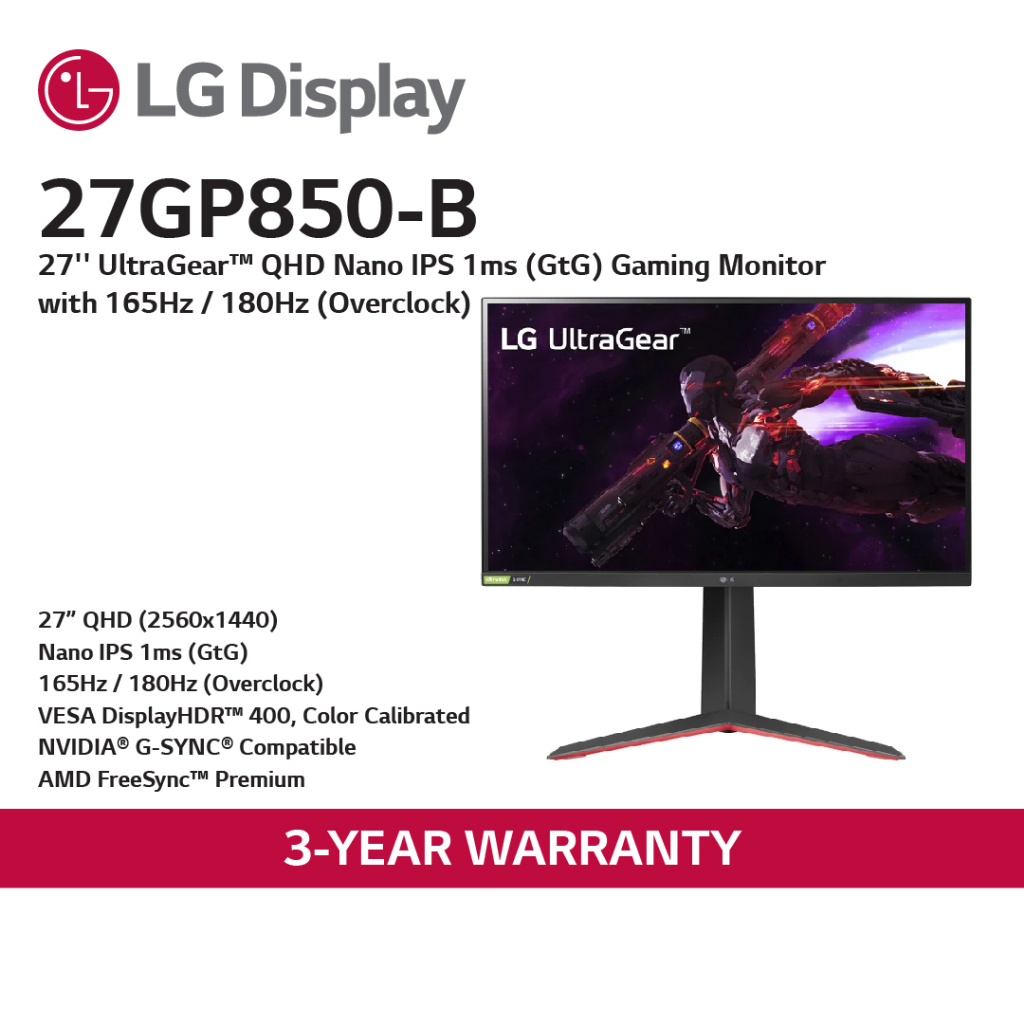 LG 27GP850-B Ultragear Monitor 27 Inch 2560 X 1440 Resolution AMD ...