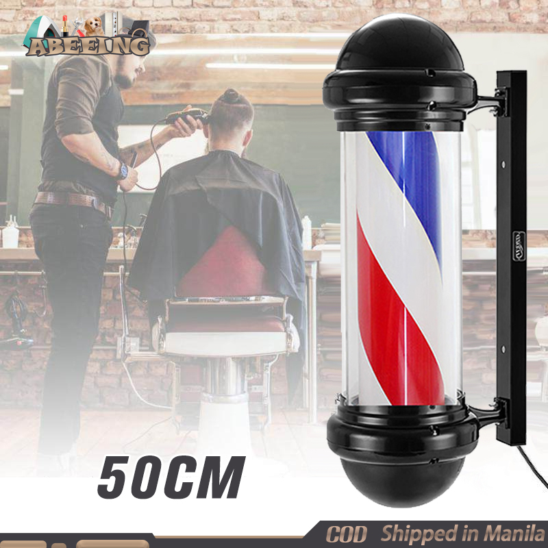50cm Barber Pole LED Light Barber Shop Red White Blue Rotating Hair ...