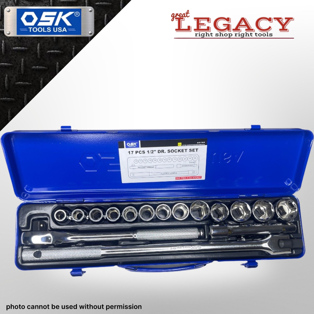 OSK USA SOCKET WRENCH SET17PCS. 8 TO 24MM WITH RATCHET AND POWER HANDLE HEAVYDUTY | Shopee ...