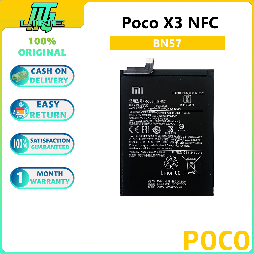 Original Poco X3 NFC Battery BN57 5160mAh Capacity | Shopee Philippines