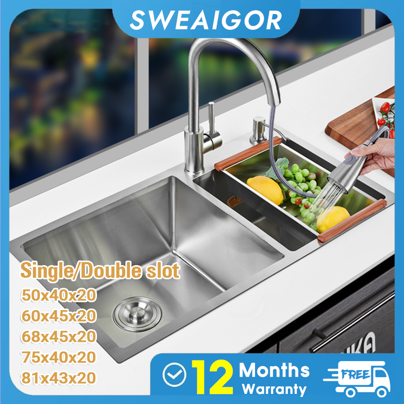 on hand！SWEAIGOR Kitchen Sink Stainless Steel 3mm Thick lababo ...