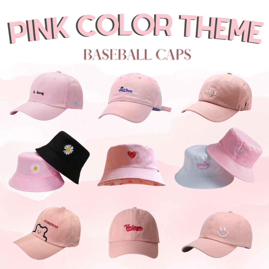 Pink Color Theme Korean Cotton Unisex Baseball Cap & Hat School Cap ...