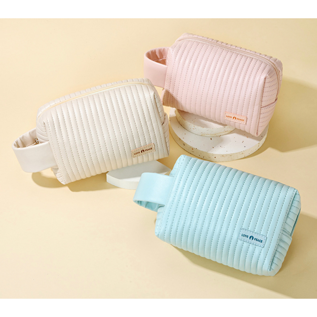 Candy Color Rectangular Cosmetic Bag PU Leather Large Capacity ...