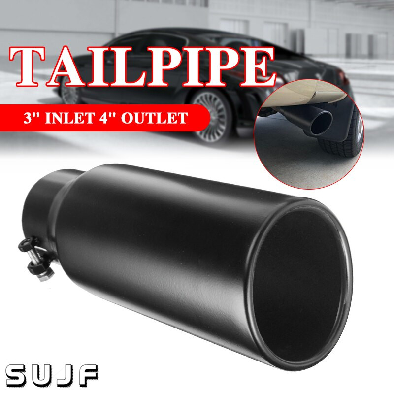 Universal Black Car Exhaust Muffler 3" Inlet 4" Outlet Exhaust Tip Tail ...