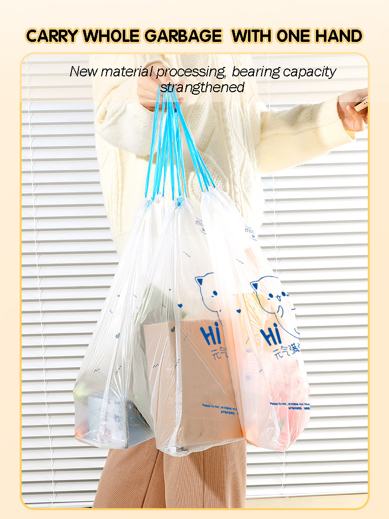 100pcs Roll Drawstring Garbage Bag Thickened Automatic Closing Kitchen ...