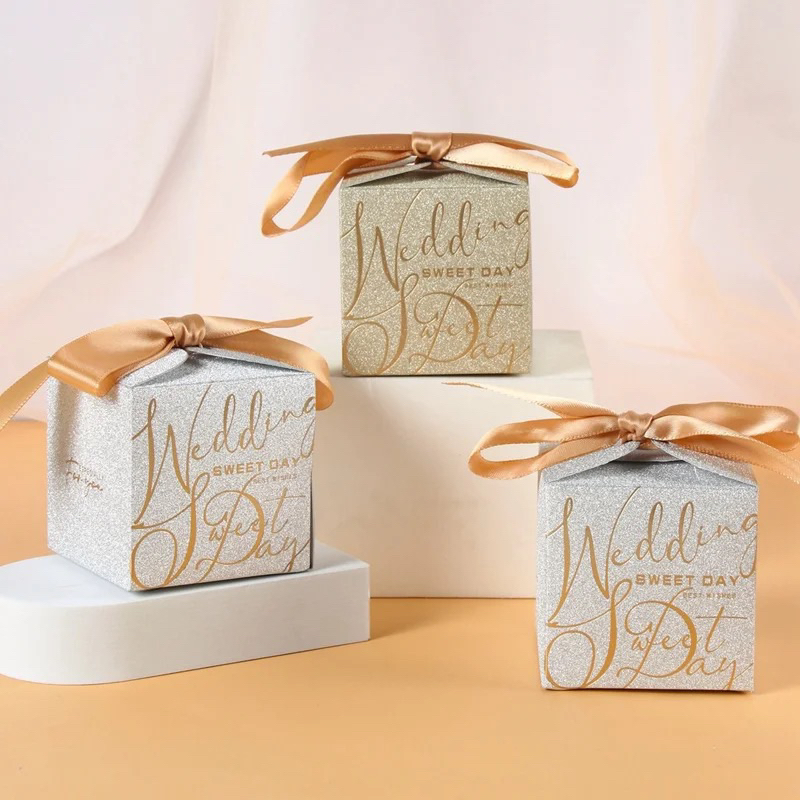 Gold/Silver Wedding Gift Box, Box with ribbon, Mini Box for Bridesmaid ...