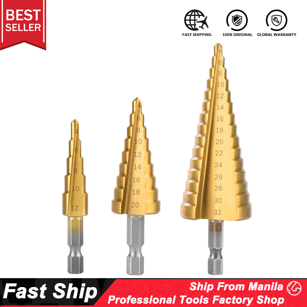 Large Hss Steel Step Cone Drill Titanium Bit Set Hole Cutter 4-12/20/32Mm | Shopee Philippines