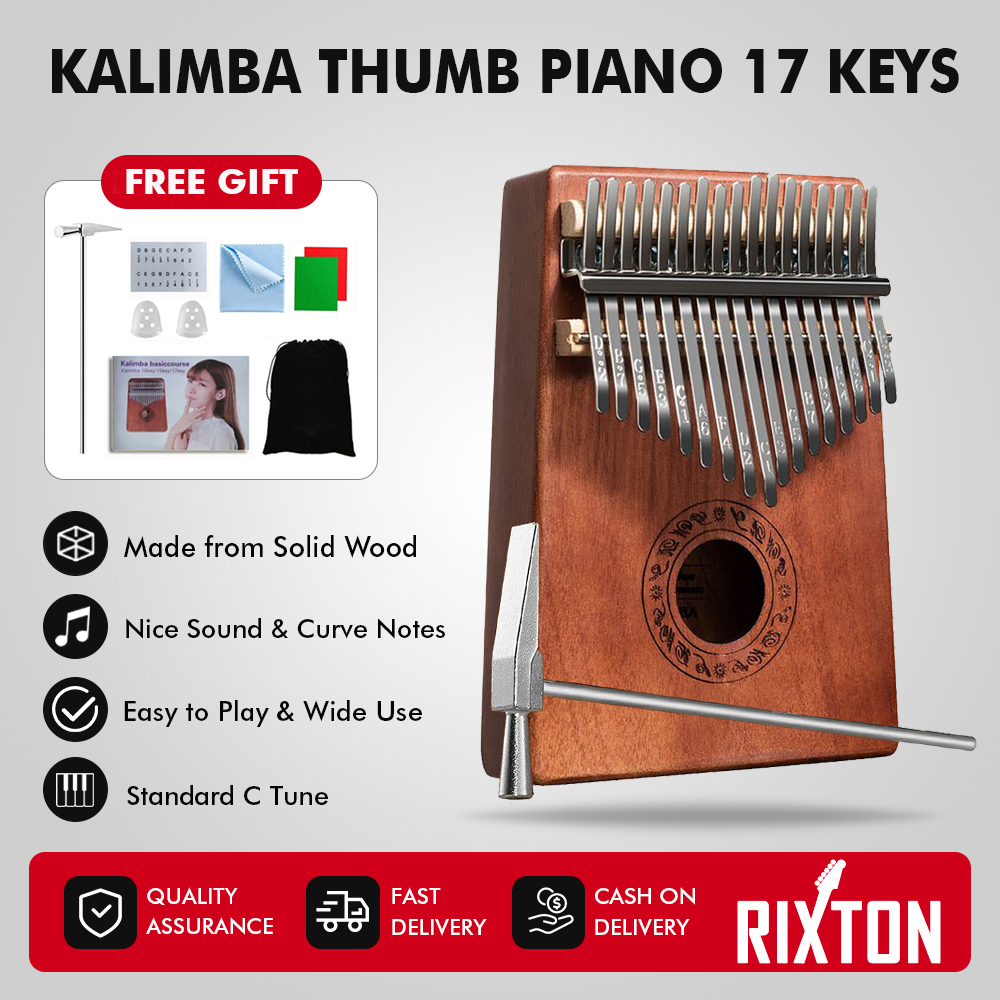 RIXTON Kalimba Thumb Piano 17 Key with Tuning Hammer Portable Mahogany ...