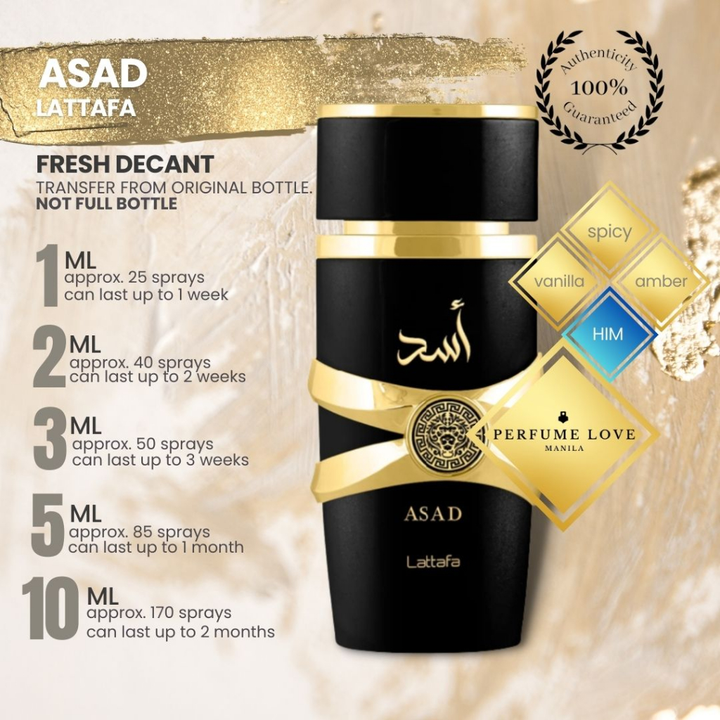 PERFUME DECANT Lattafa Asad EDP (Sauvage elixir Dupe) 1ml 2ml 3ml 5ml ...