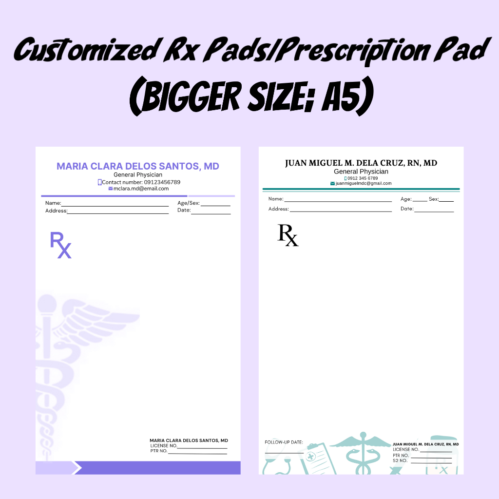 Customized RX Pads/Prescription Pads BIGGER SIZE A5 (SMUDGE-PROOF AND ...