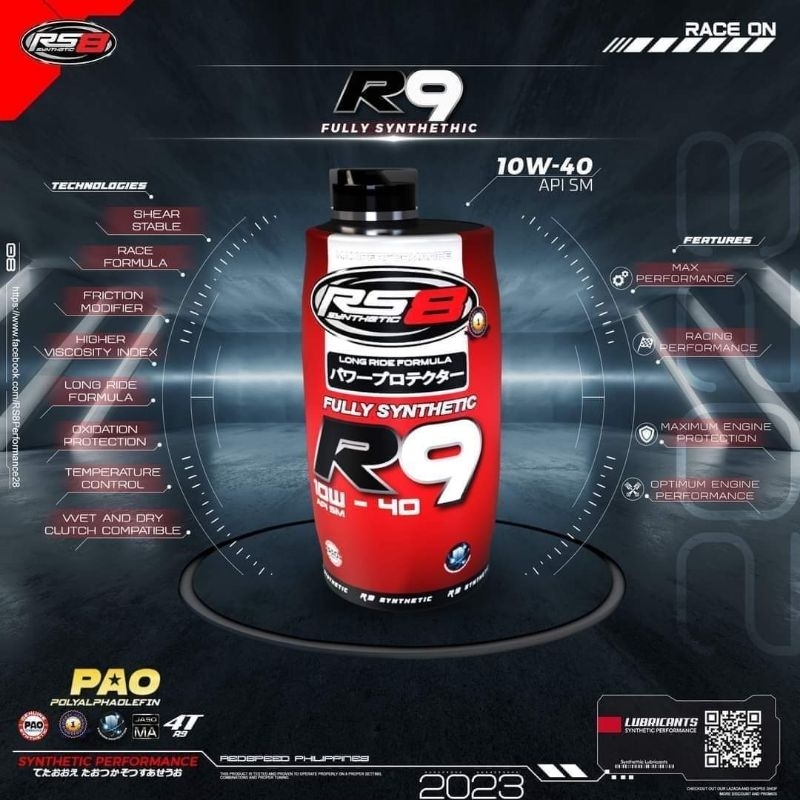 RS8 R9 4T ENGINE OIL 10W-40 API SM 1L | Shopee Philippines
