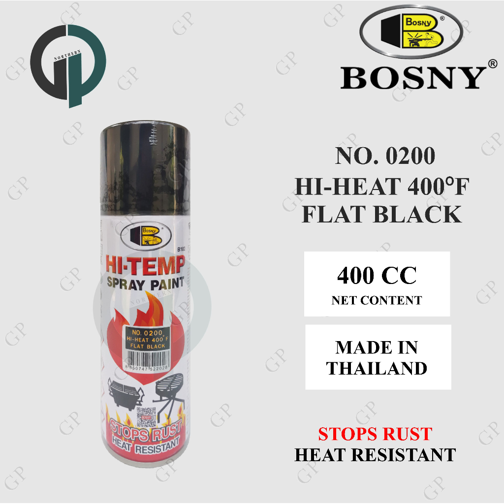 Bosny HI-HEAT 400F Spray Paint #0200 FLAT BLACK 400ml - GPNorthern ...