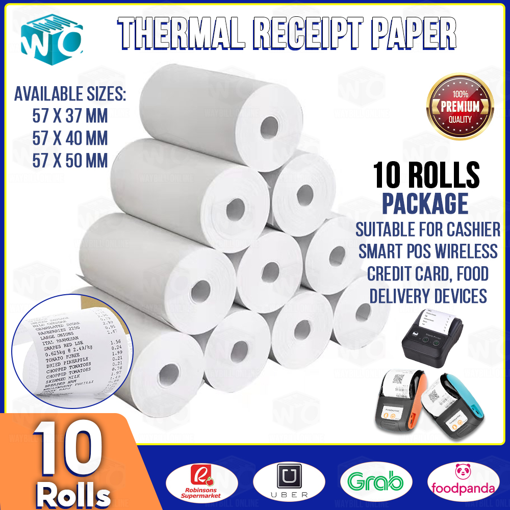 Receipt Paper Coreless 10ROLLS (57mm x 30mm, 40mm, 50mm) 60GSM/70GSM ...