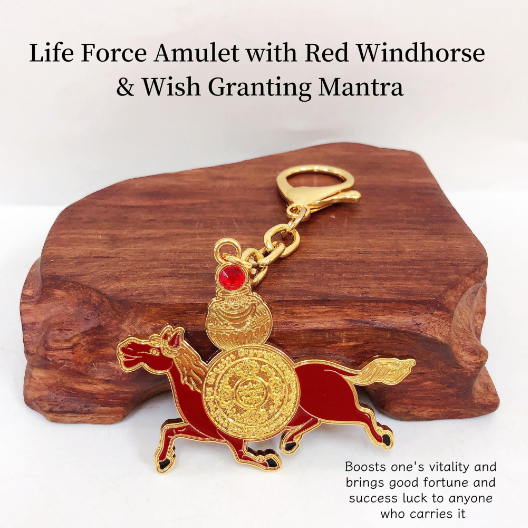 Fengshui Life Force Amulet with Red Windhorse & Wish Granting Mantra ...