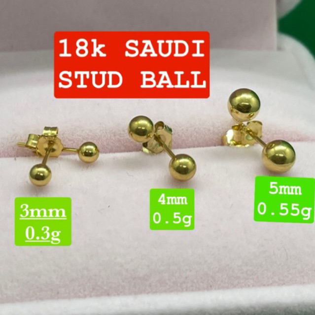 PAWNABLE 18k SAUDI GOLD PLAIN STUD BALL EARRING (PAIR) | Shopee Philippines