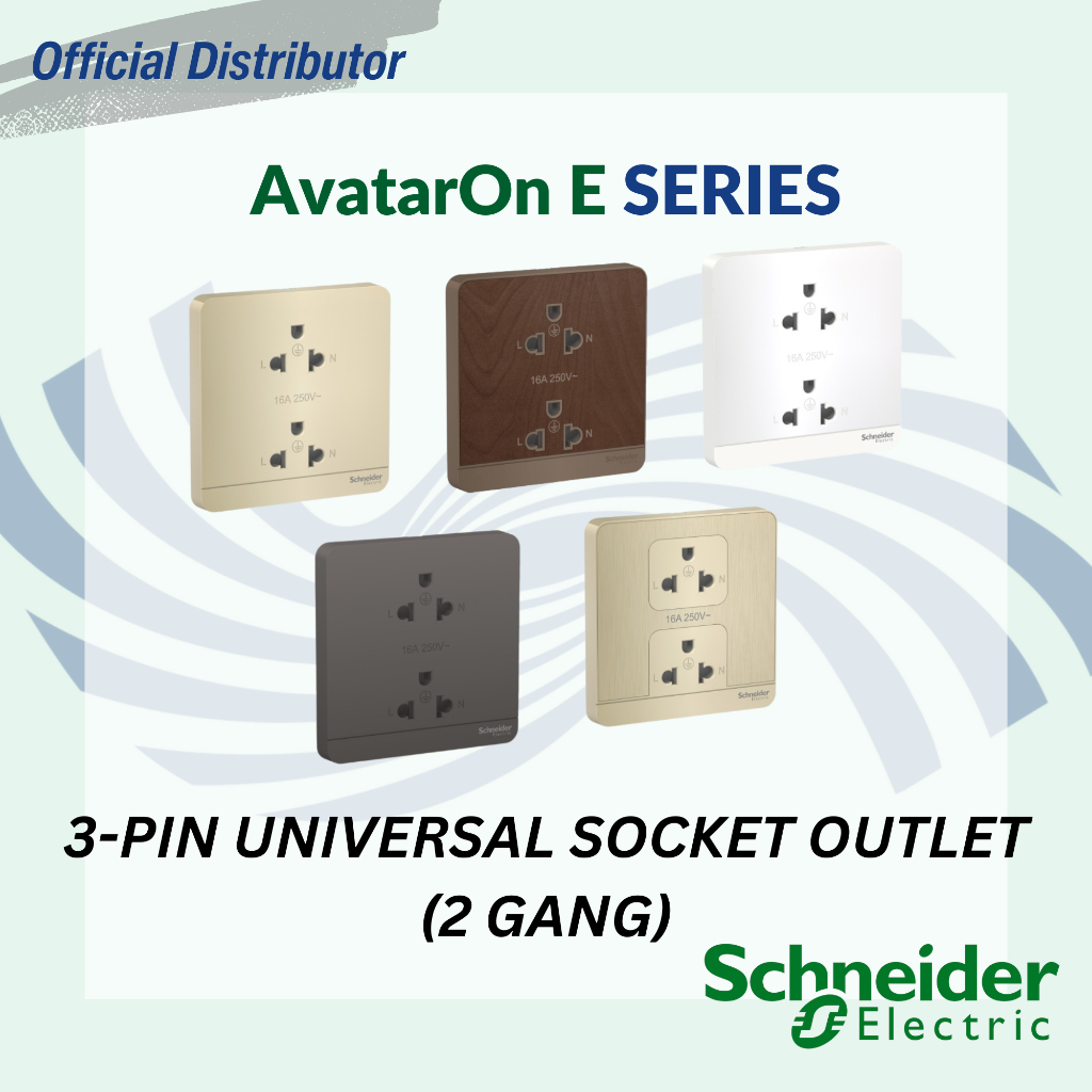 Schneider AvatarOn E 3"X3" 16A 250V 2 Gang 3-Pin Universal Socket ...