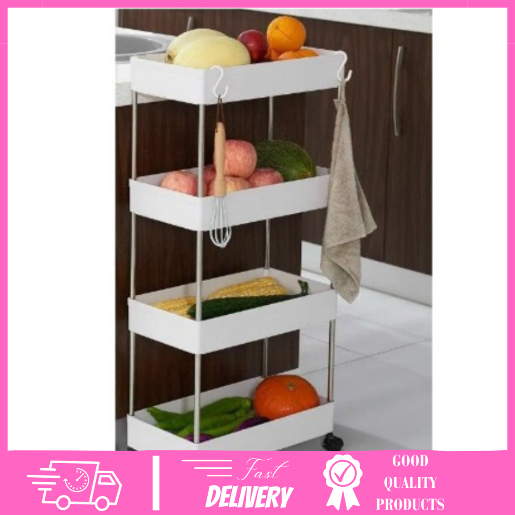 4-Tier Kitchen Storage Rack Fridge Side Shelf Removable With Wheels ...