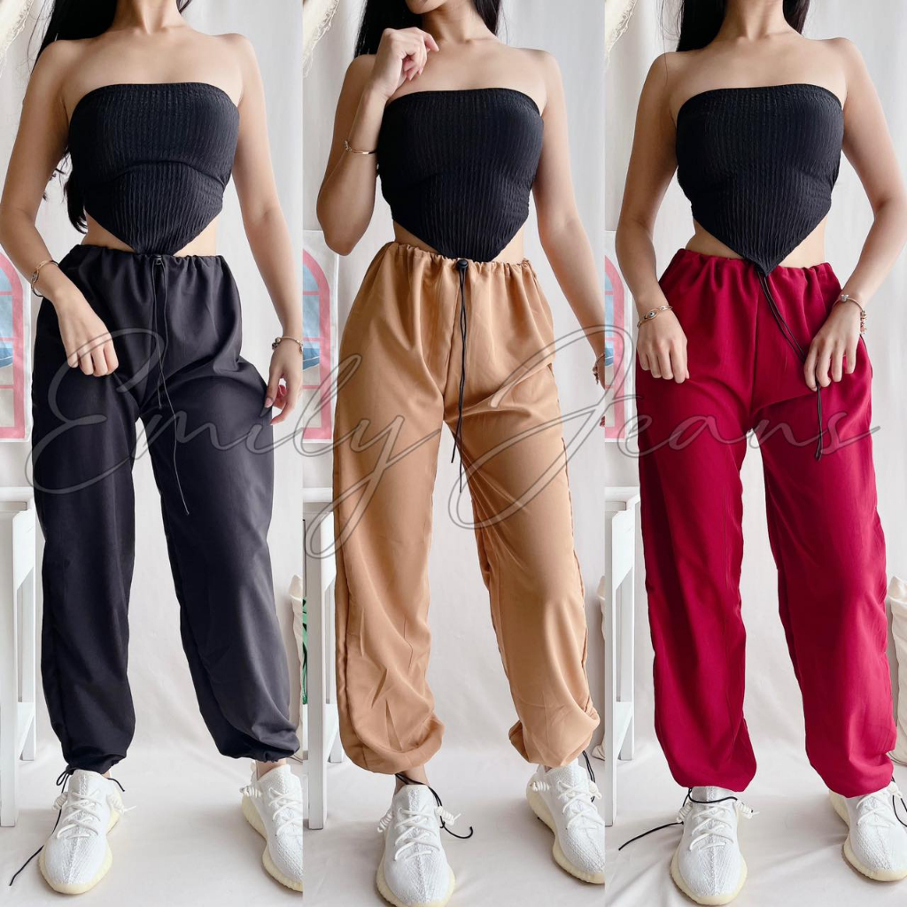 EMILY Pants Swag Jogger with String Taslan Fabric 10857 | Shopee Philippines
