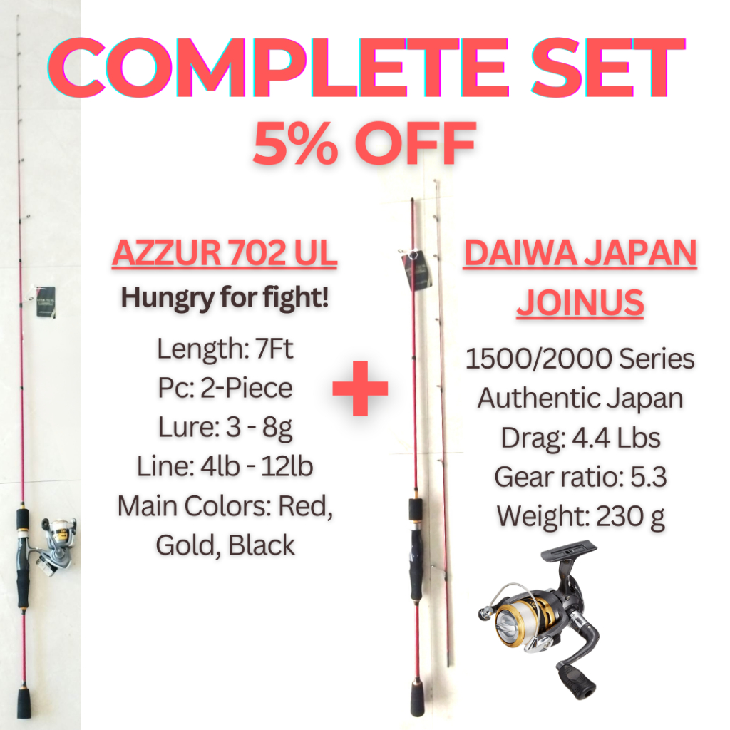 AZZUR 702 ULTRALIGHT FISHING ROD / COMPLETE SET - 7Ft 2 Piece ...