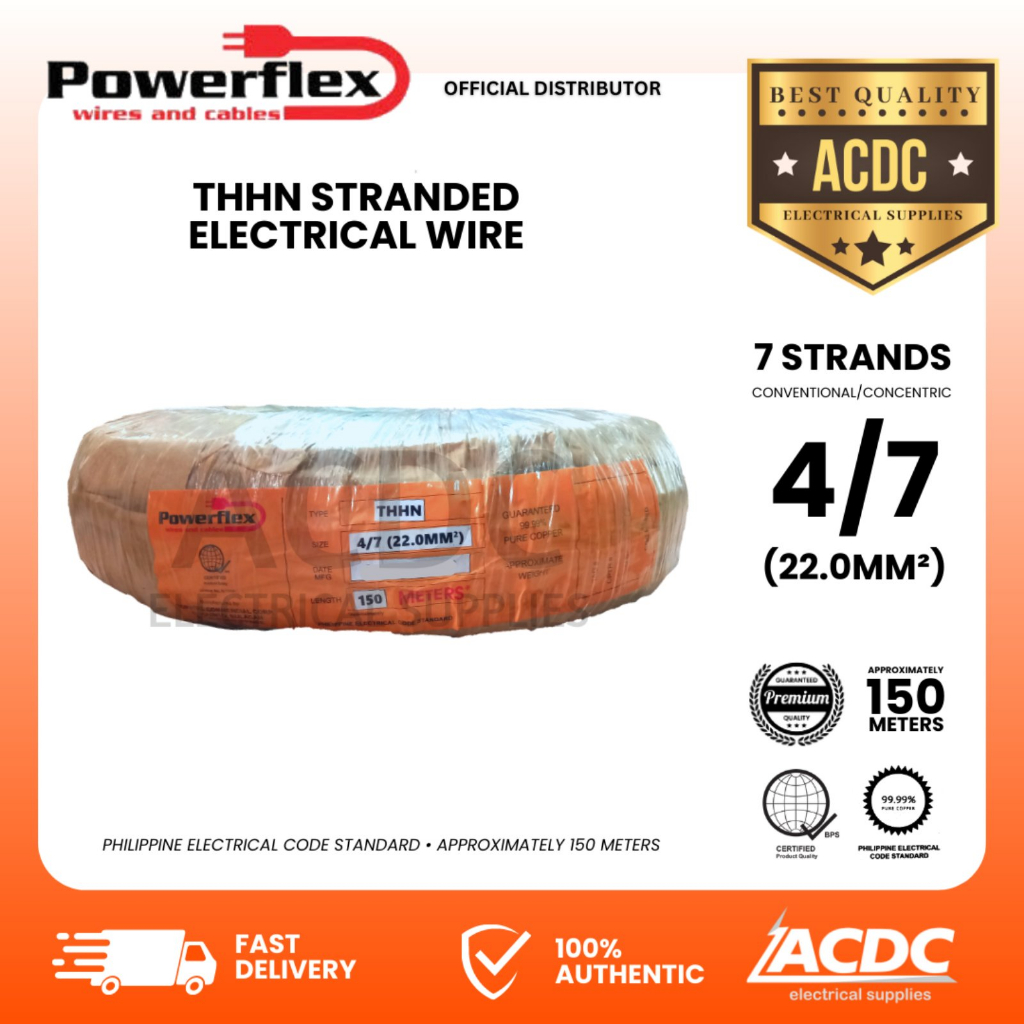 4/7 (22mm2) 150 Meters THHN Powerflex Stranded Wire #4 Stranded ...