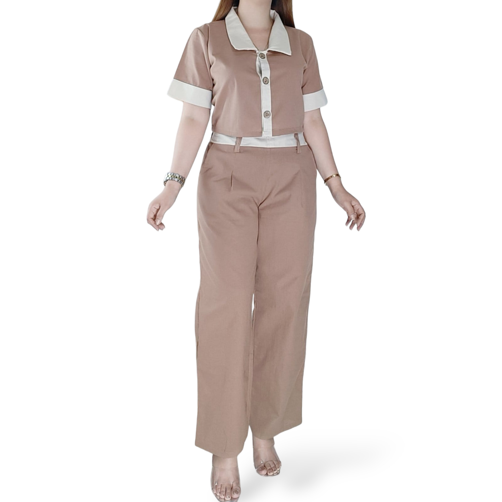 GC Two-Toned Collared Top and Pants Terno for Women | Free-Size Cotton ...