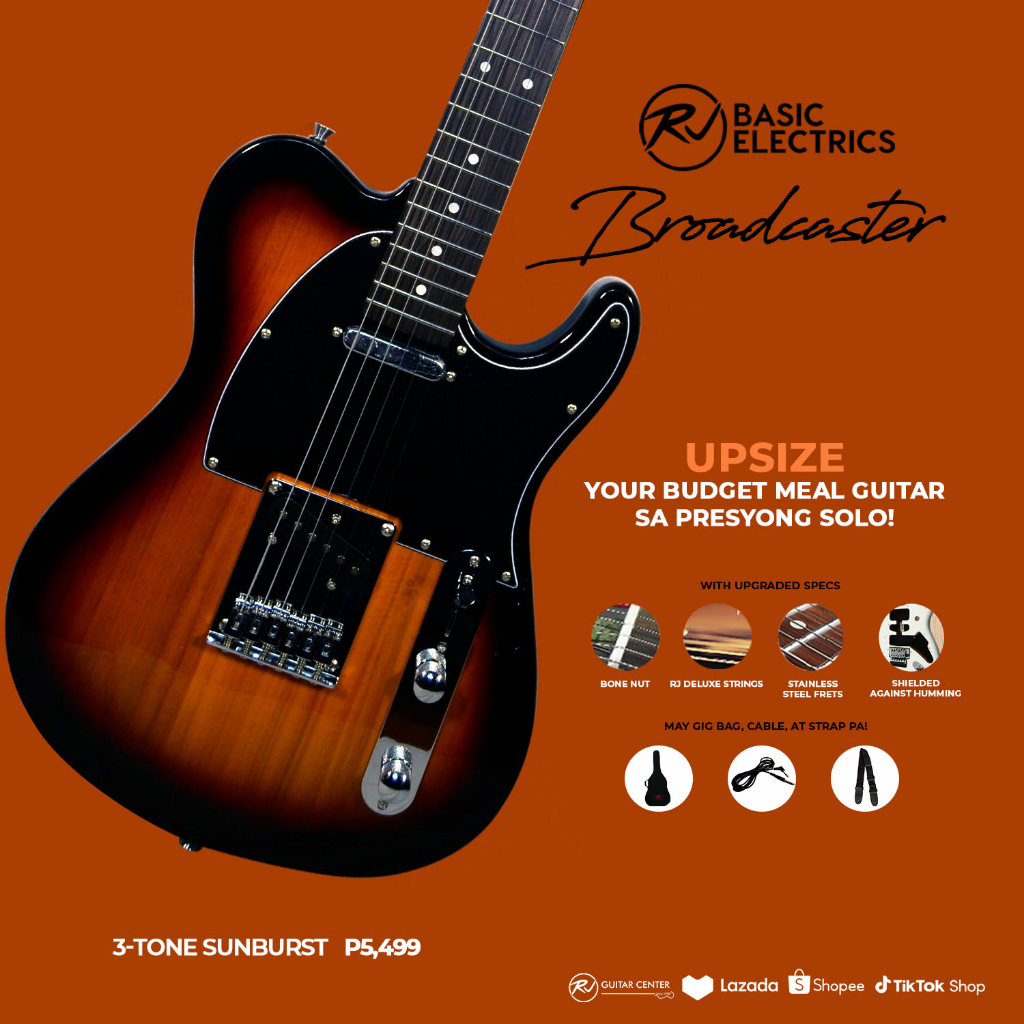RJ Basic Electrics - Broadcaster Electric Guitar with Bag, Cable, Strap ...