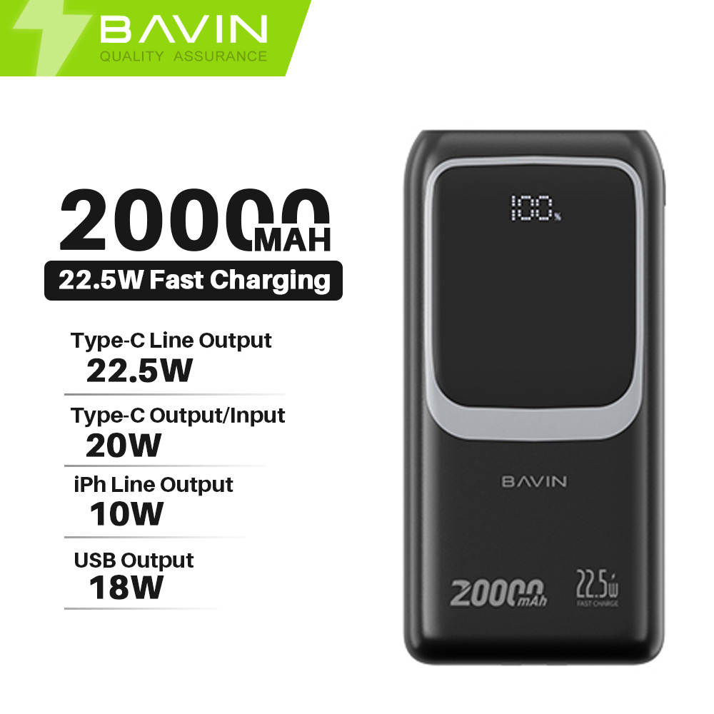 COD Bavin PC1029 PC1030 Fast Charging 20000mAh 10000mAh Power Bank 22.5W Built In Cable | Shopee ...