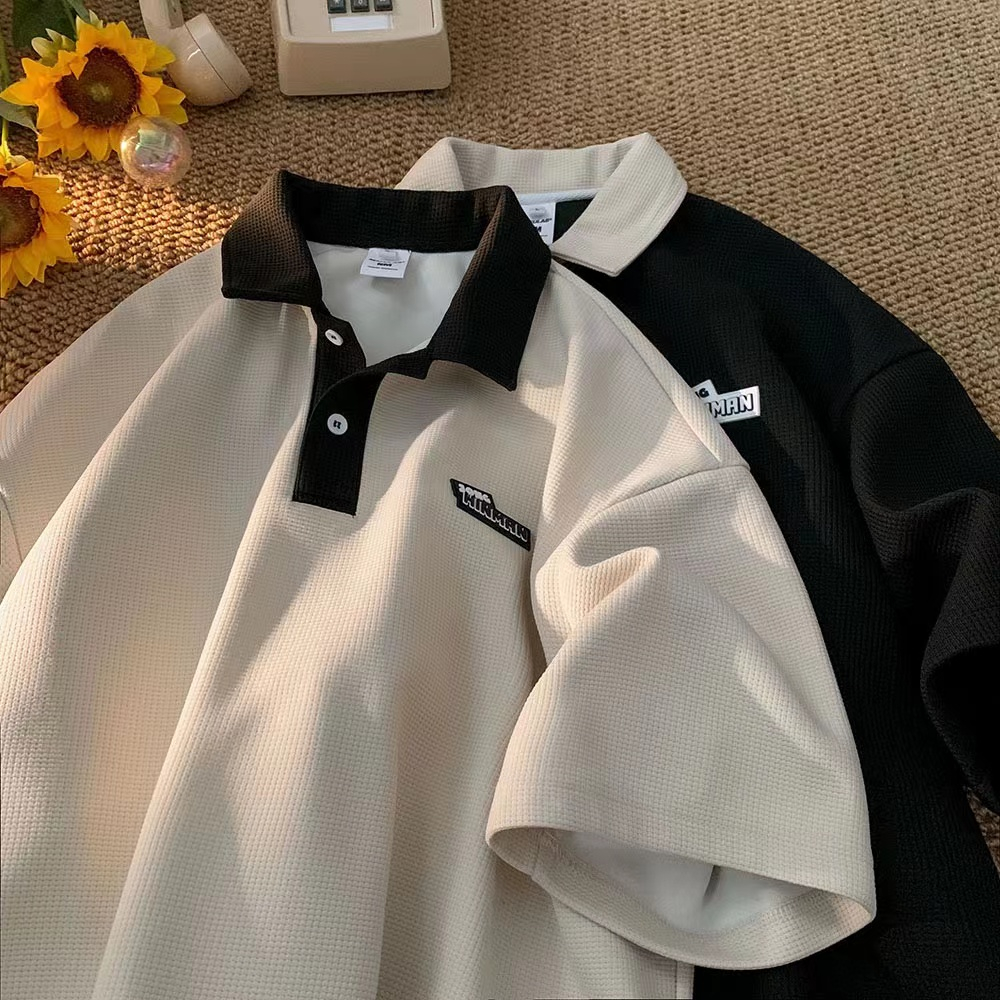 Unisex waffle high quality polo Korean style aesthetic polo short ...