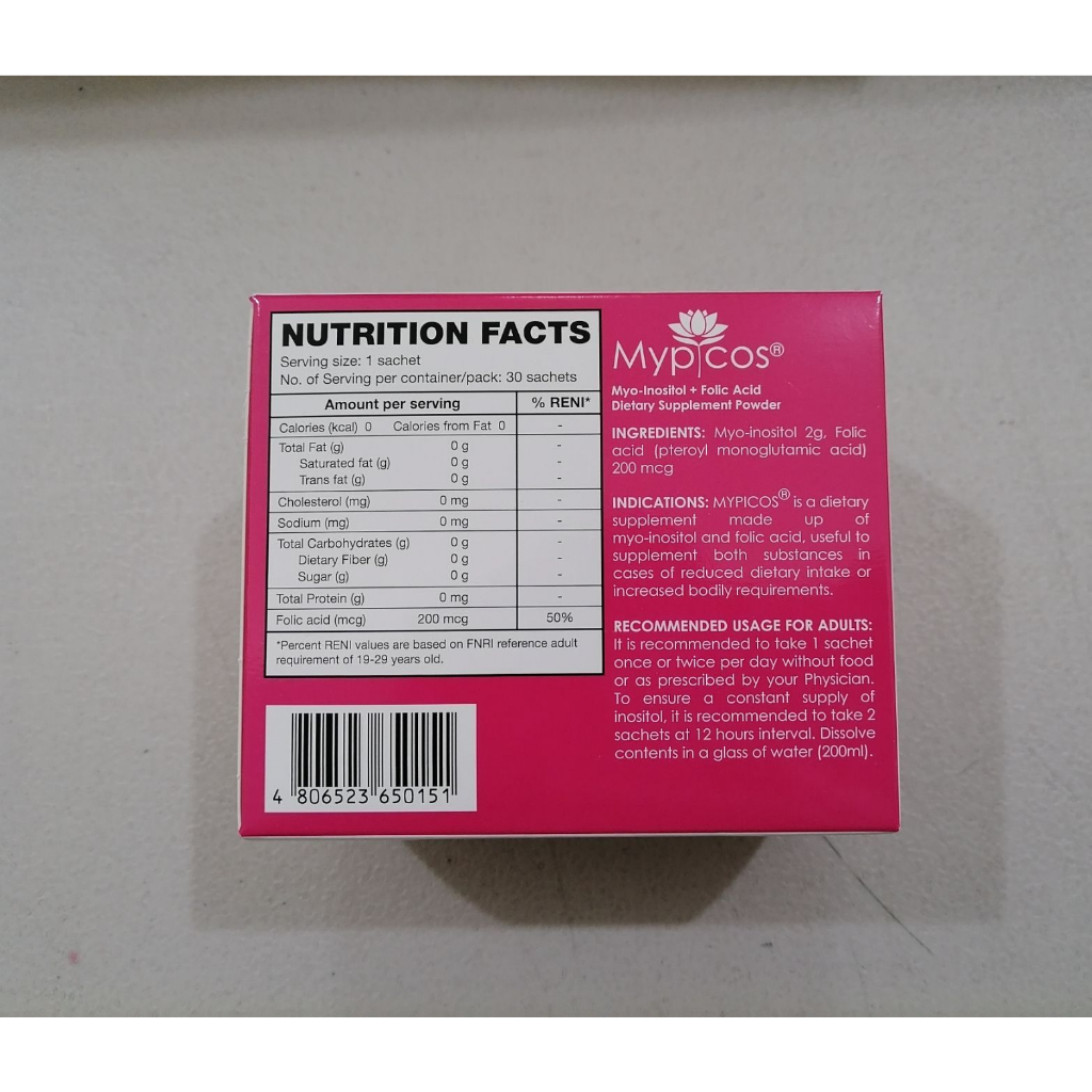 Mypicos Myo-Inositol Folic Acid Supplement Powder 30 sachet PCOS Period ...