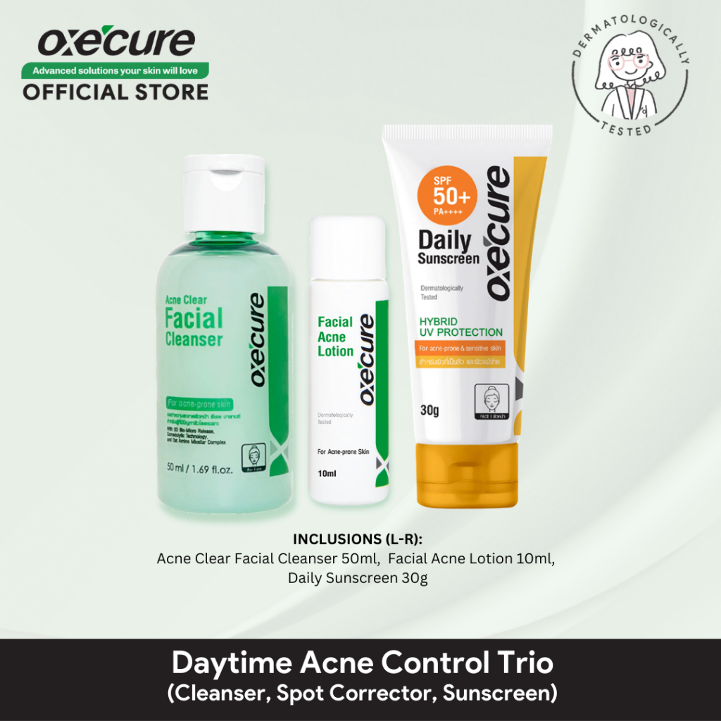 OXECURE Daytime Acne Control Trio (Cleanser 50ml, Facial Acne Lotion ...