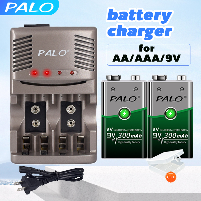PALO 4-slot battery charger compatible 1.2V AA AAA AAA Ni-MH Ni-CD 9V ...