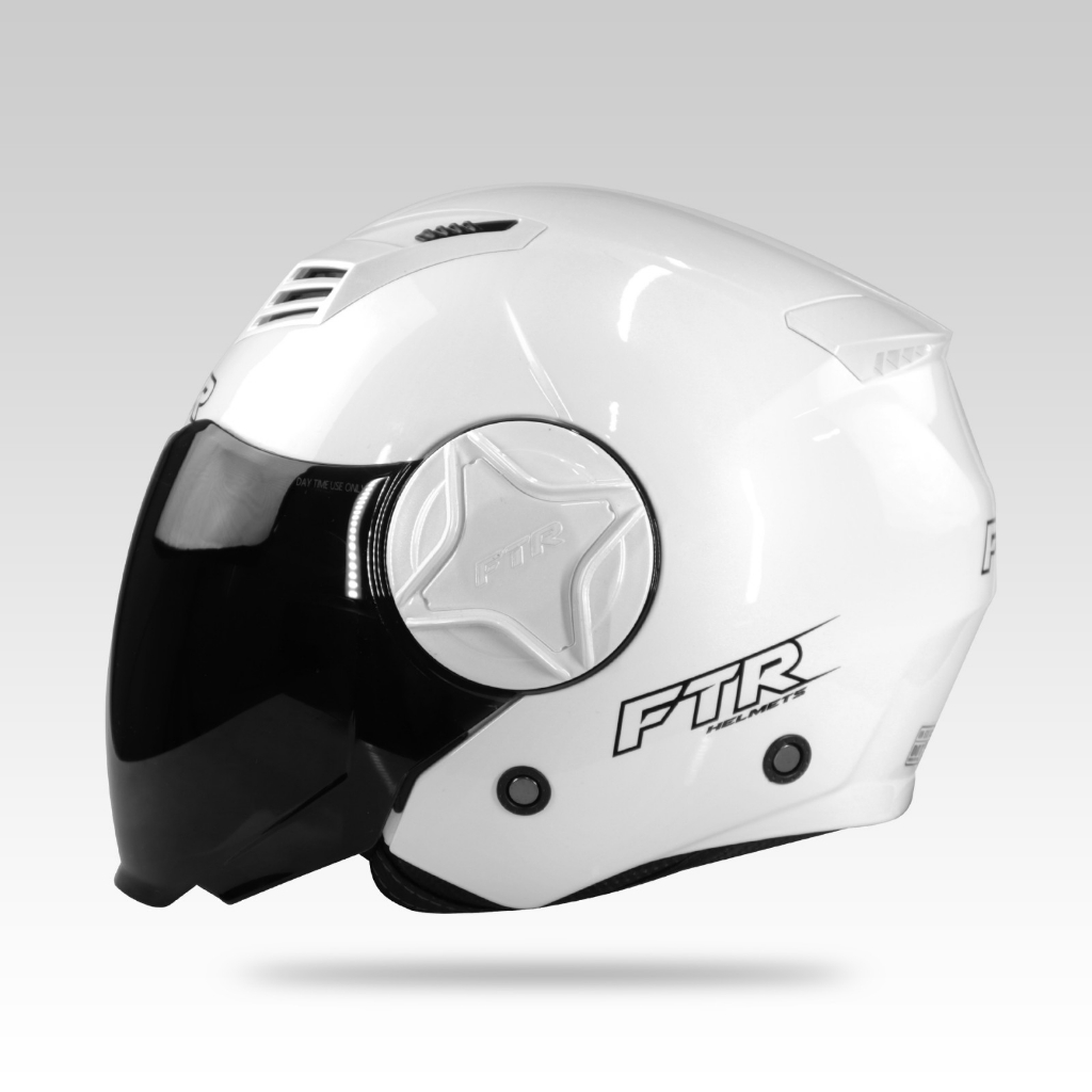 FTR Helmets Urban - Solid Glossy White Half Face Open Face Dual Visor ...