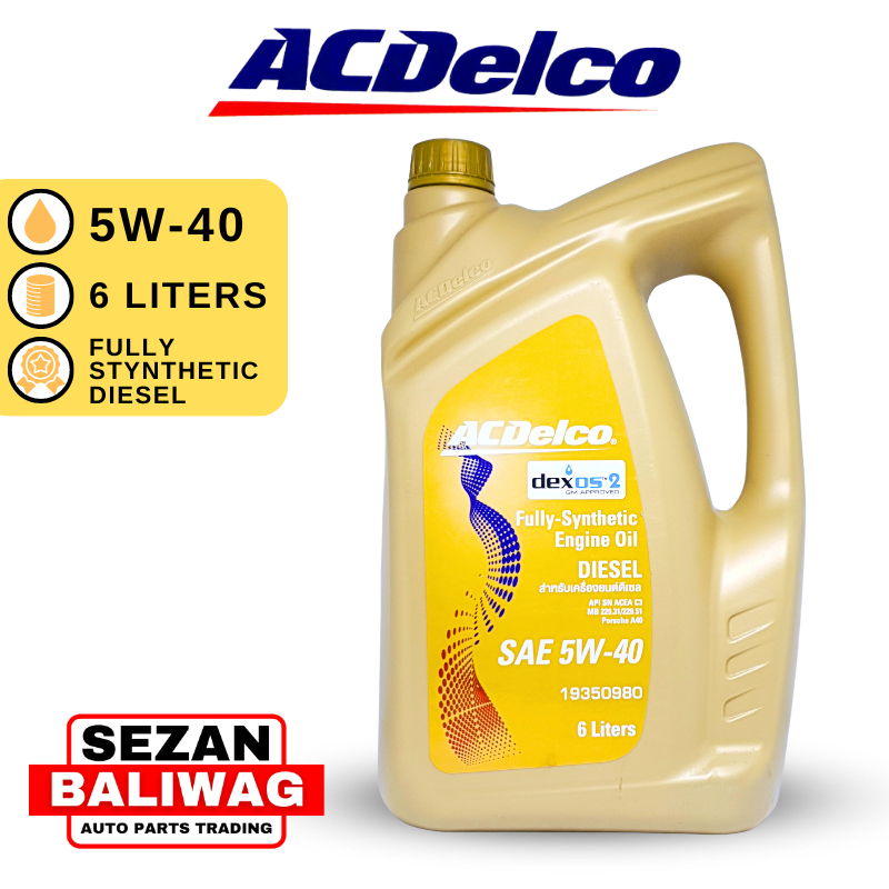ACDELCO DEXOS 2 SAE 5W-40 FULLY SYNTHETIC ENGINE OIL DIESEL 6LITERS ...