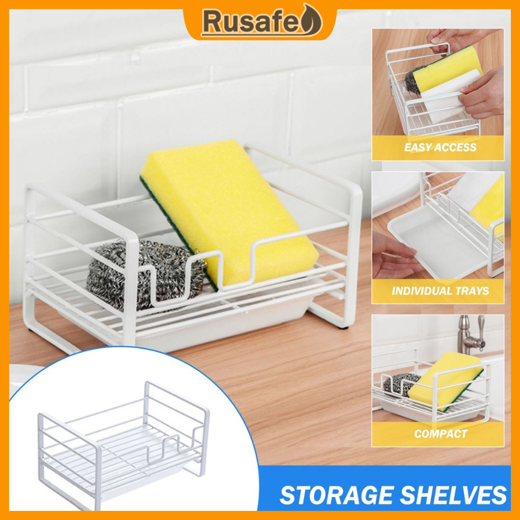 Kitchen sponge drain rack sink cleaning cloth storage rack table steel ...