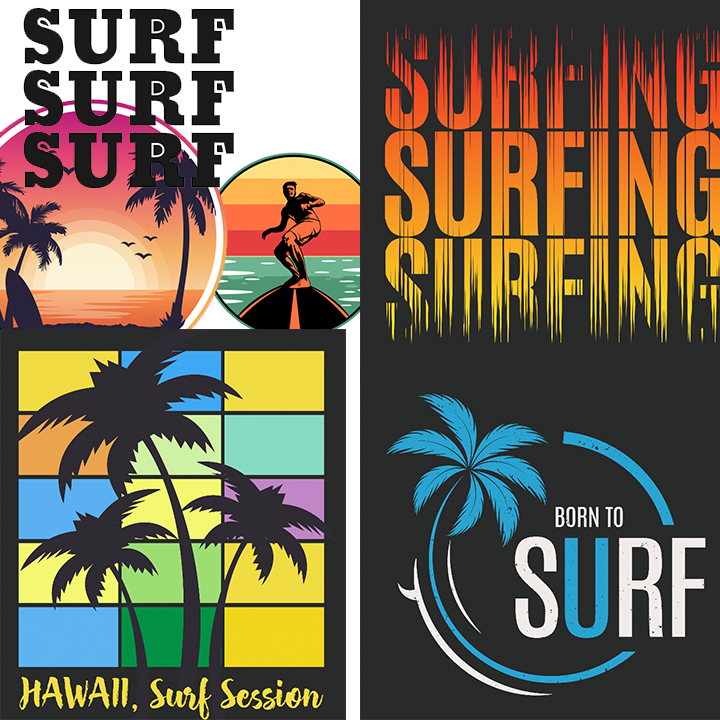 IRON ON - SURFING Designs vol.2 A4 Size Ready to Press Digital Transfer ...