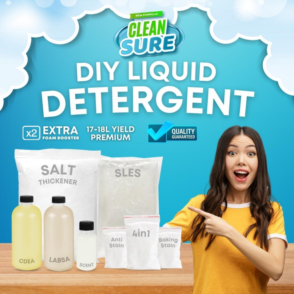 CleanSure Premium DIY Liquid Detergent Kit 17 Liters Yield with Complete Raw Material Laundry ...