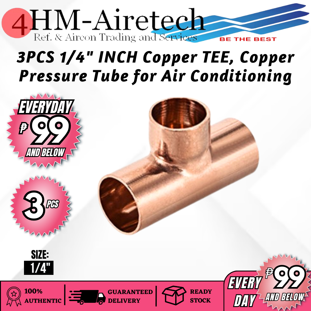 FOURHM 3PCS 1/4" INCH Copper TEE Copper Pressure Tube for Air ...