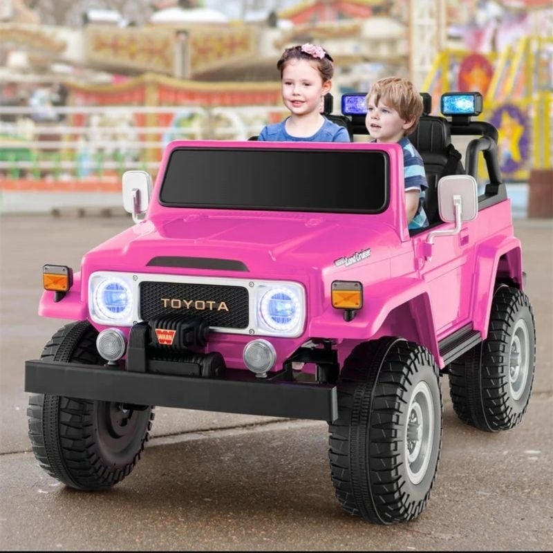 Pink 24v Toyota Land Cruiser Jeep Rechargeable Ride On Car with Rubber ...