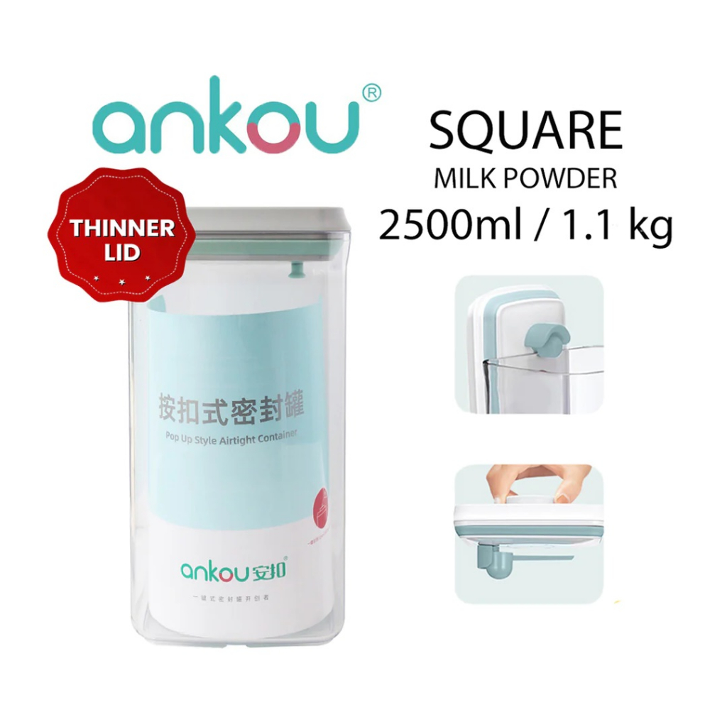 Ankou Airtight 1 Touch Button Clear Container With Scoop and Holder 2500ml (Square) | Shopee ...
