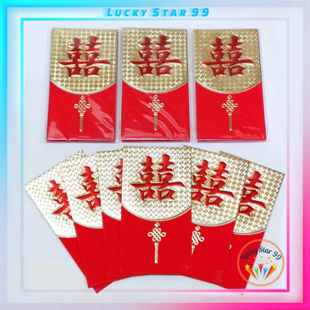 6pcs Thick Long Angpao for WEDDING Premium Quality Double Happiness Red ...