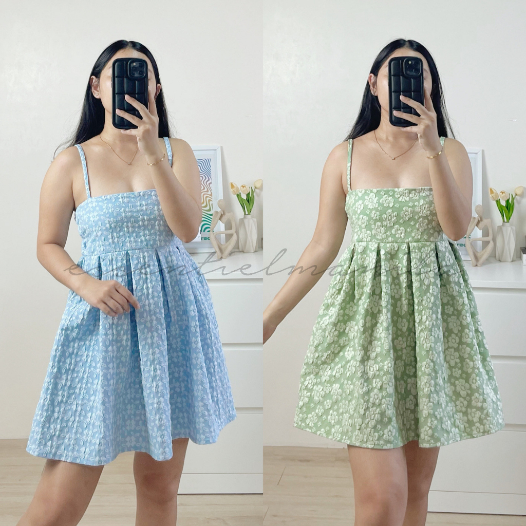 ESSENTIELMANILA Textured Floral String Mini Dress EM318 | Shopee Philippines