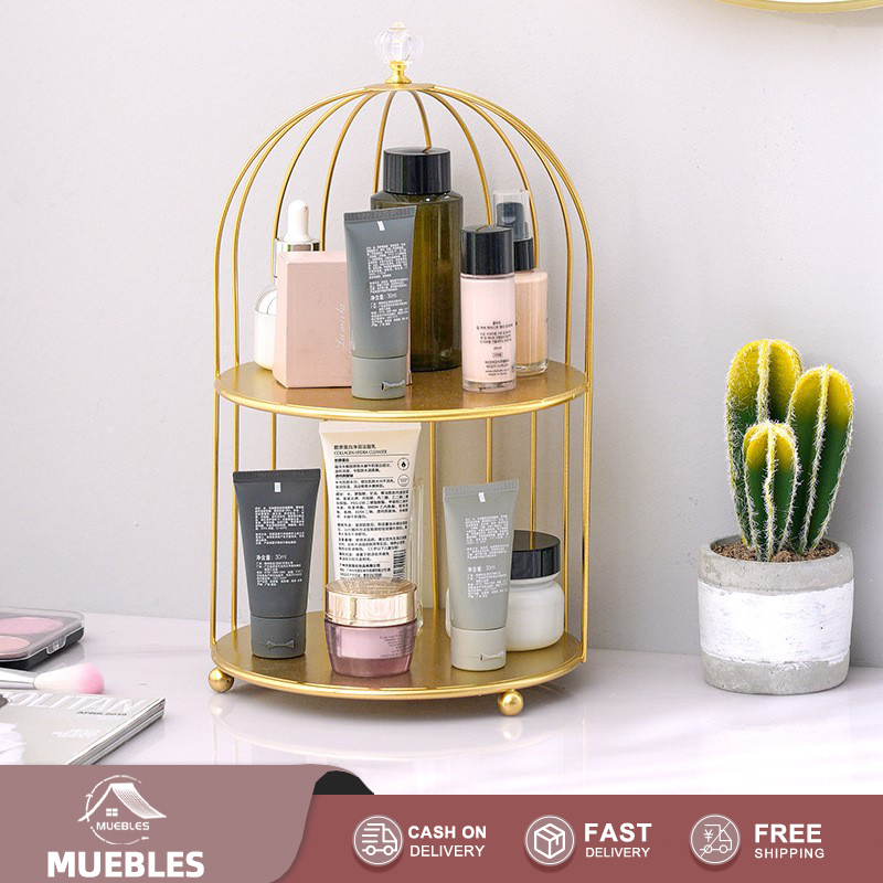 Nordic ins cosmetic storage rack iron bird cage desktop rack dressing ...