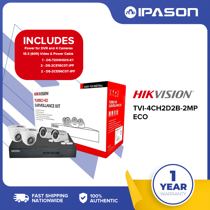Hikvision TVI-4CH2D2B-2MP Eco 2MP 4CH Digital Video Recorder Kit HDTVI ...